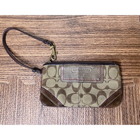 Coach | Bags | Coach Signature Brown Wristlet Wallet Monogrammed Logo ...
